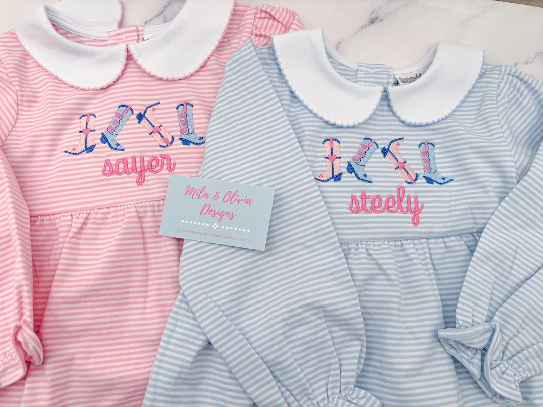 Rodeo Long Sleeve Monogram Dress or Bubble, Toddler Girl Bubble, Monogram Bubble, Cowgirl Boot ...