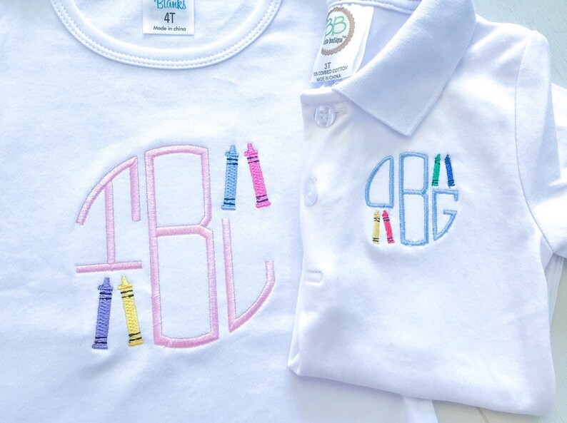 Crayon Font Monogram Shirt, Back to School Polo - Etsy