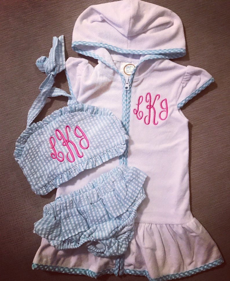Girl's Monogrammed Seersucker Swimsuit, Baby Toddler Bikini - Etsy