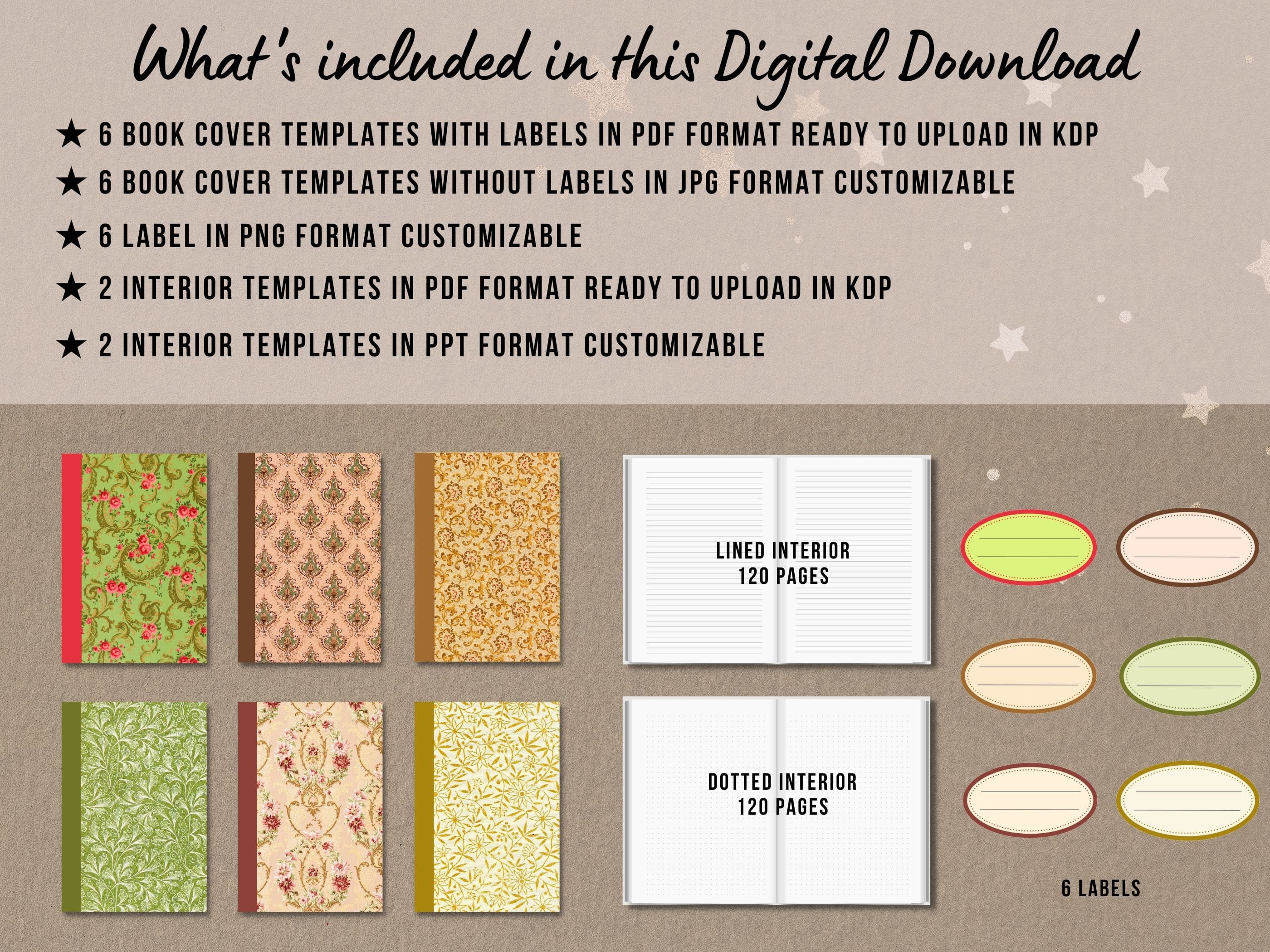 6x9 KDP PAPERBACK Book COVER Template Set for Journal | Etsy