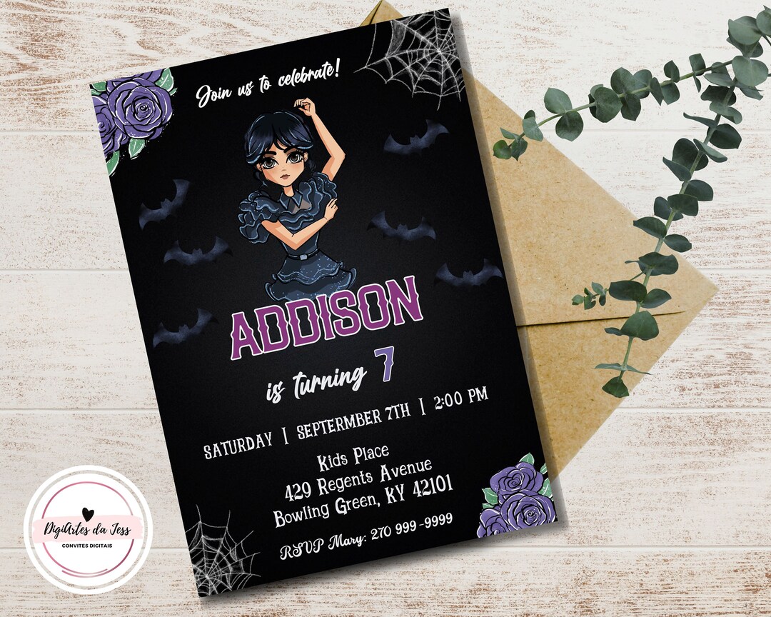 Editable Wednesday Birthday Invitation Template Printable Wednesday ...