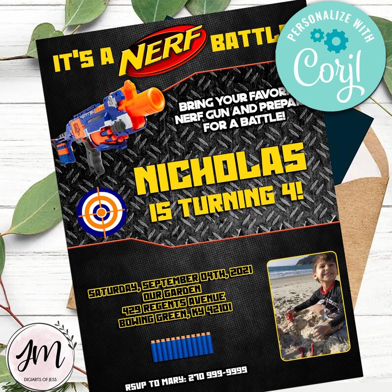 Dart Invitation Nerf Editable Invitation Dart Gun War Party - Etsy