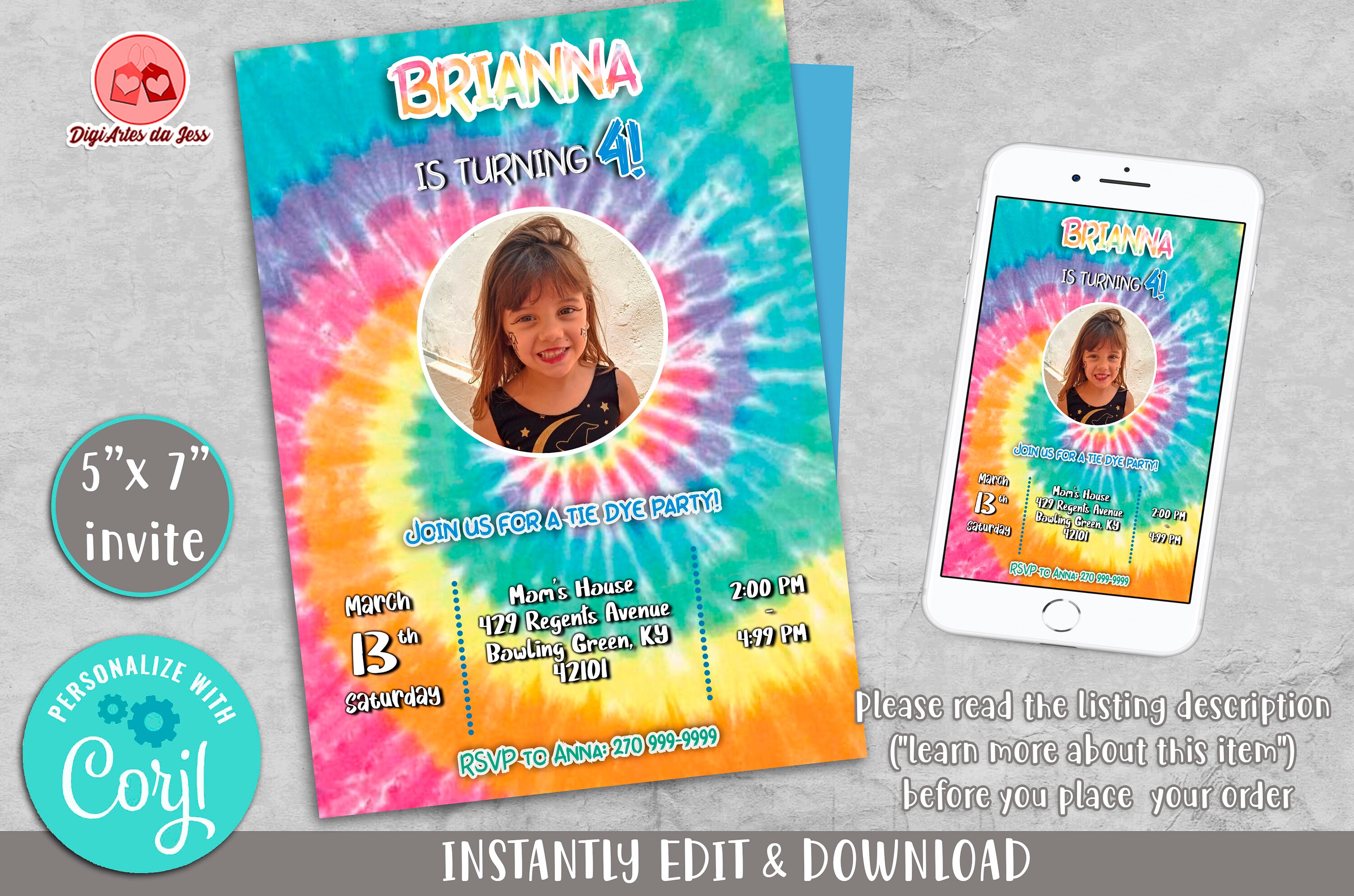 EDITABLE Tie-Dye Invitation Tie Dye Birthday Invitation | Etsy