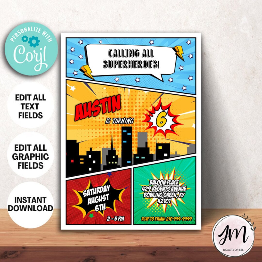 Invitación de cumpleaños de cómic / Invitación de fiesta de cumpleaños ...
