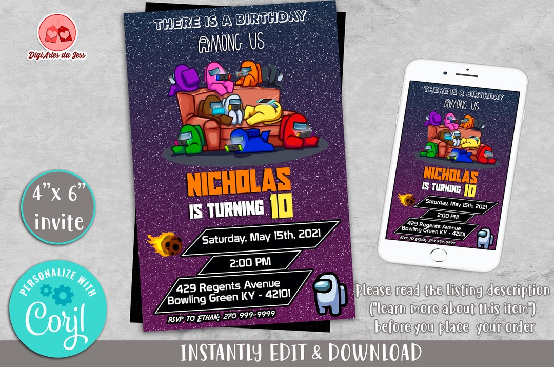 Among Us Invitation, Among Us Birthday Invitation Printable, Among Us ...