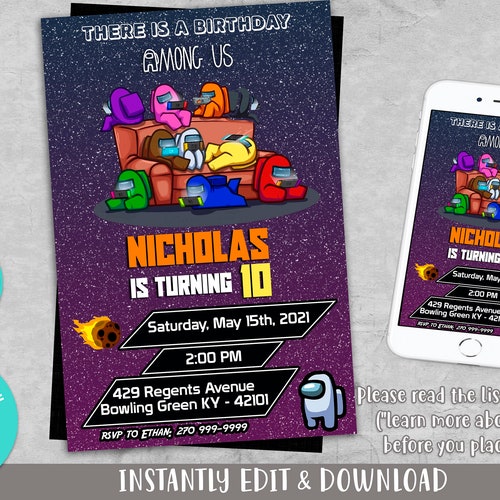 Among Us Invitation Among Us Birthday Invitation Printable - Etsy