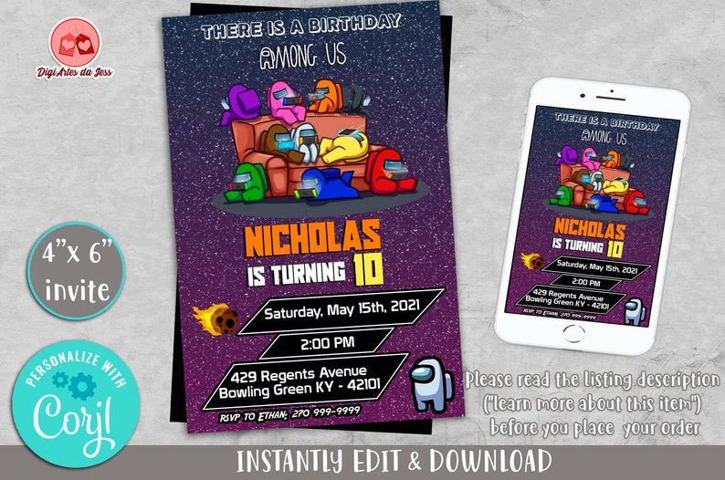 Among Us Invitation Among Us Birthday Invitation Printable - Etsy