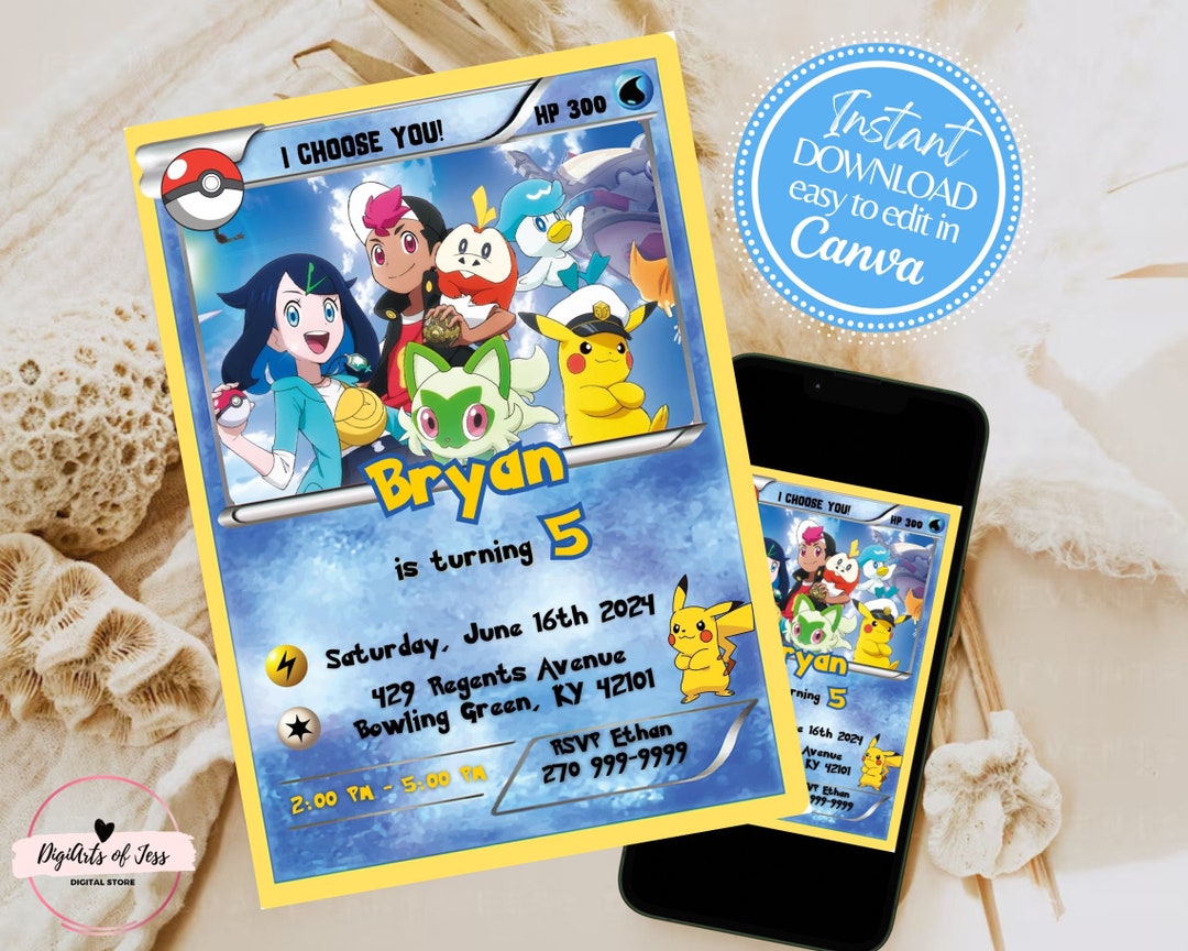 Pokemon Card Invitation | Editable Pokemon Birthday Invitation ...
