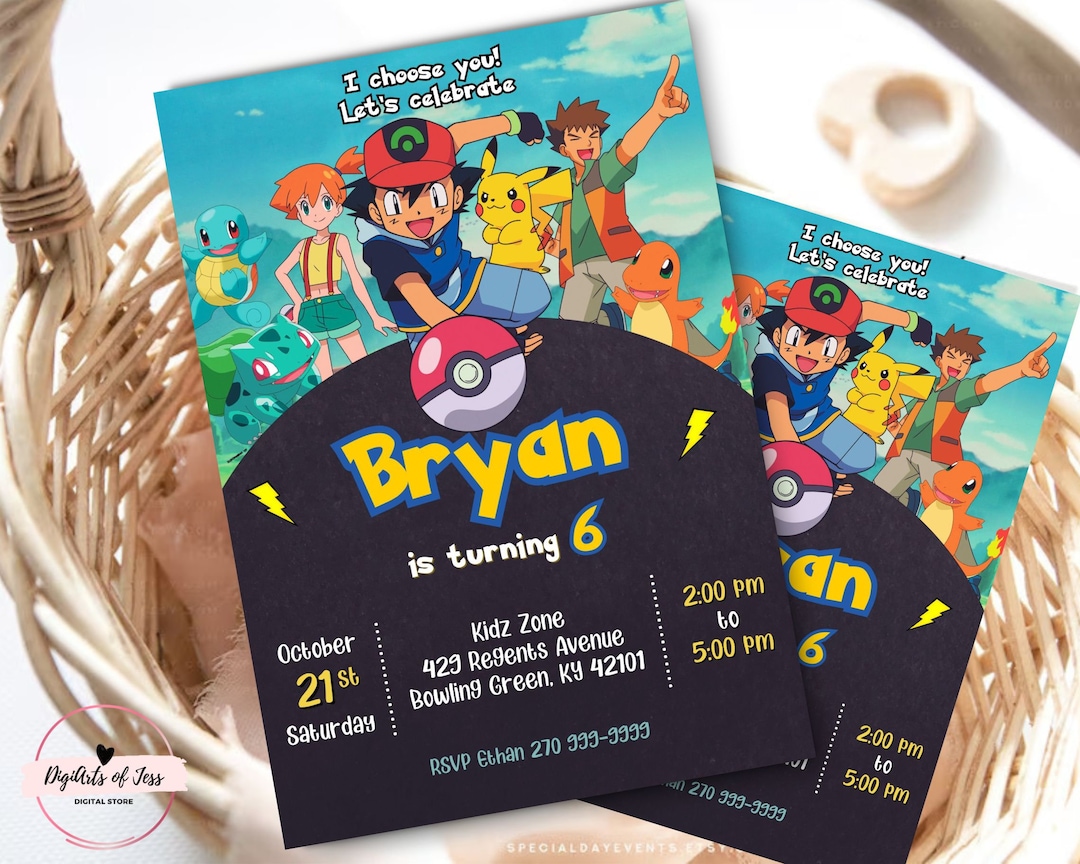 Invitación de Pokémon / Invitación de cumpleaños de Pokémon editable ...