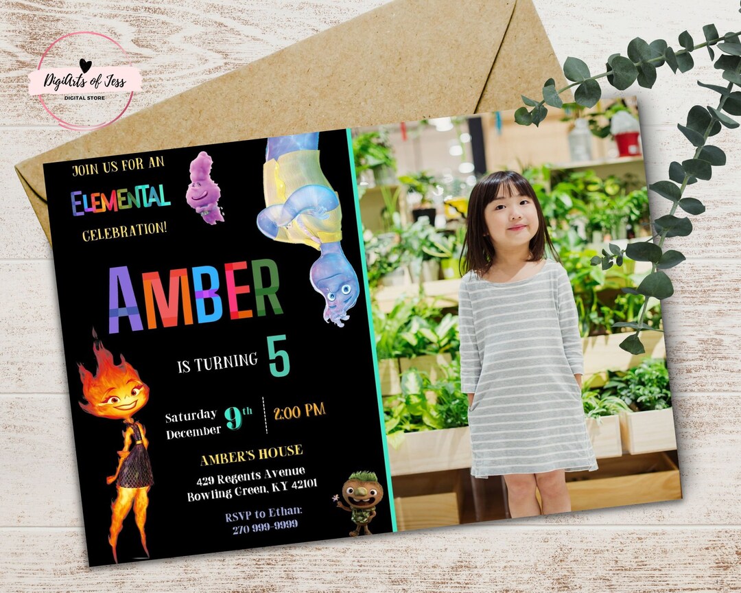 Elemental Invitation, E-le-men-tal Birthday Invitation Printable, 5x7, Elemental Invite With ...