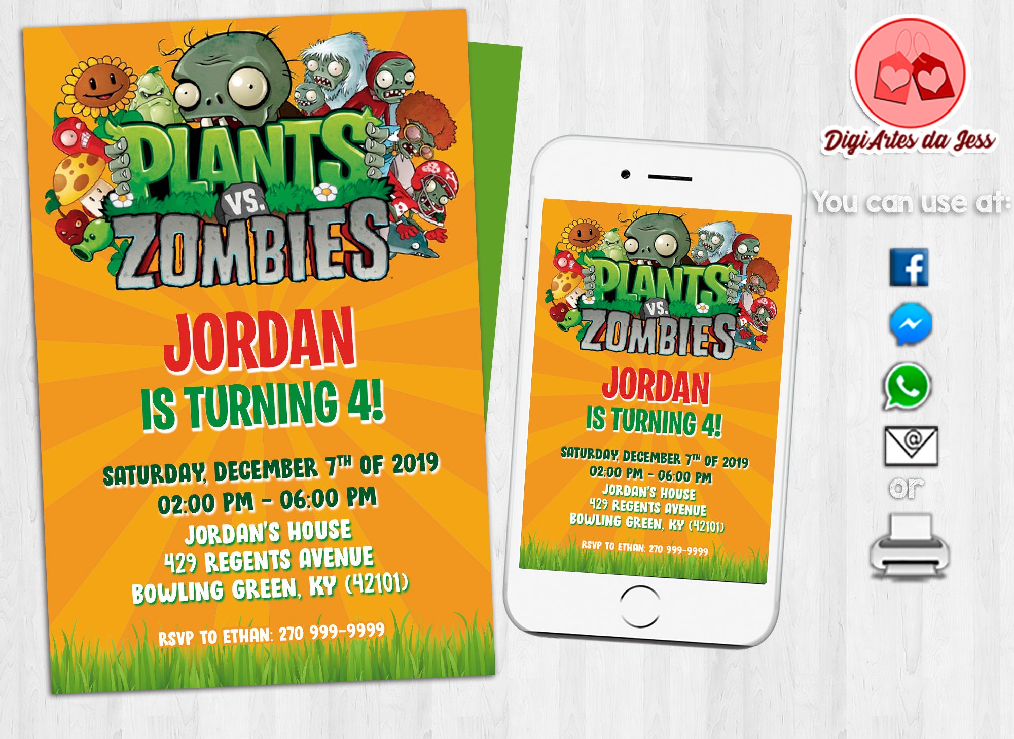 Plants Vs. Zombies Invitation Plants Vs. Zombies Plants Vs. - Etsy