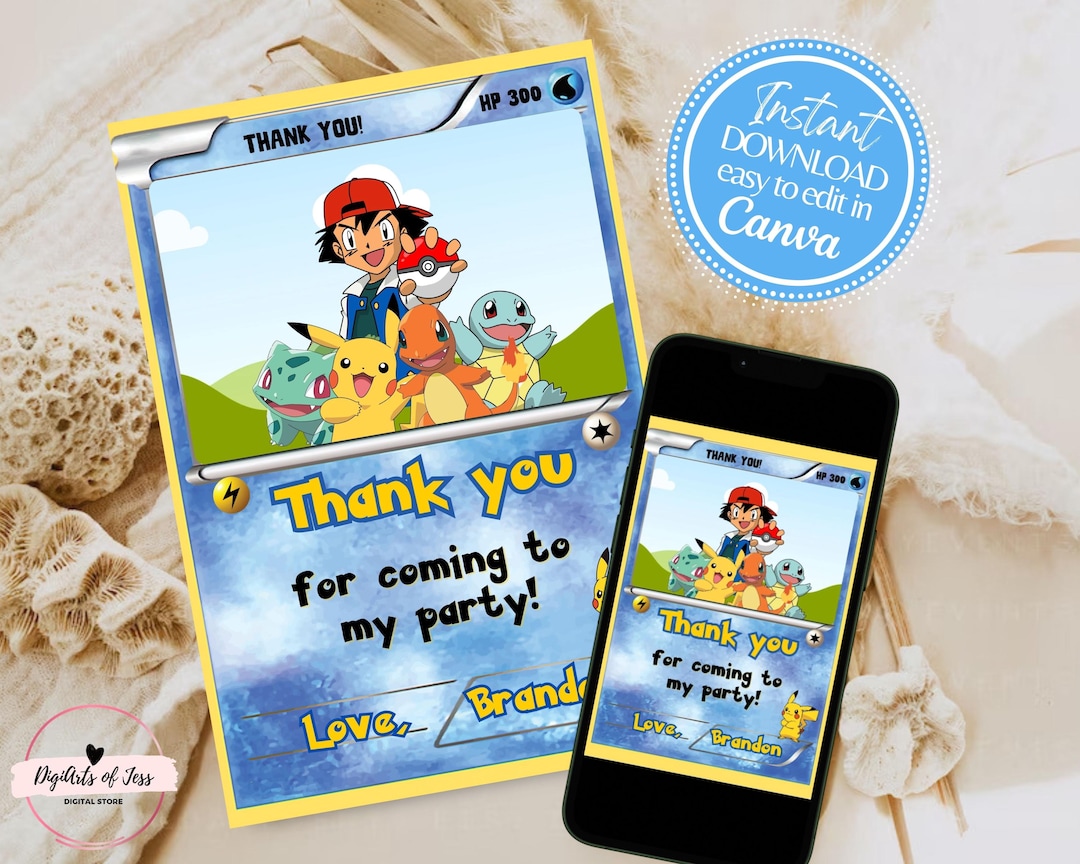 Pokemon Card Thank You | Editable Pokemon Thank You Card | Pikachu ...