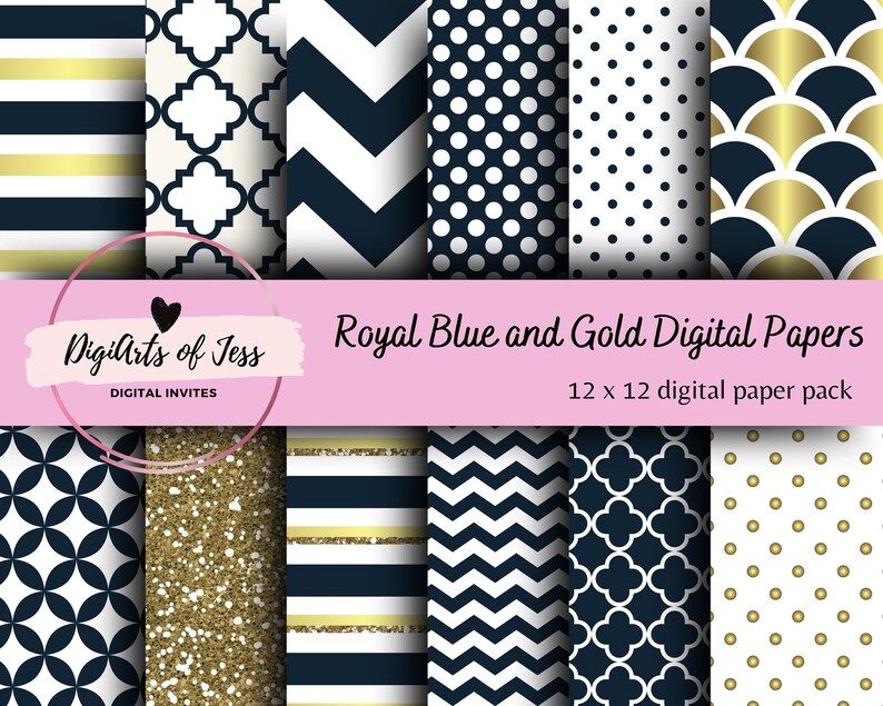 Royal Blue and Gold Digital Paper Seamless Elegant and - Etsy