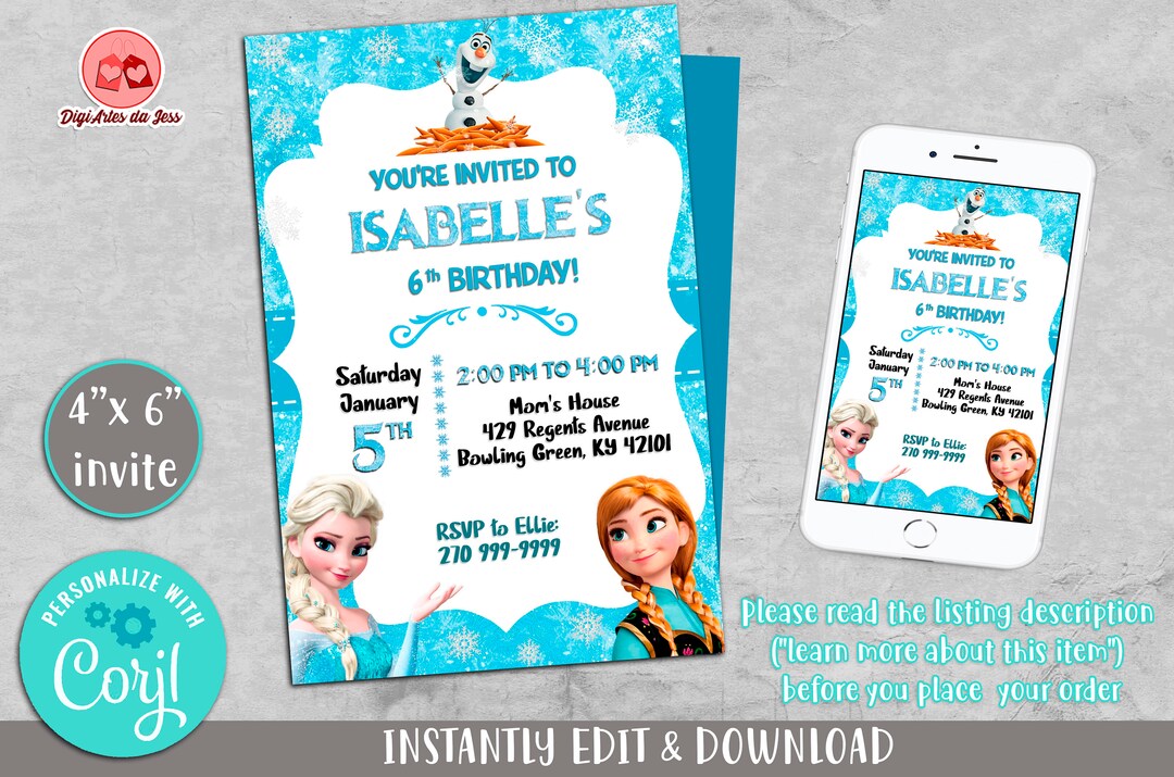 Frozen Invitation Editable, Frozen Party, Frozen Birthday Invitation ...