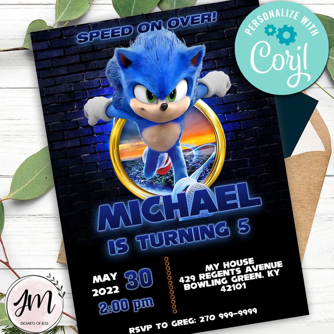 Sonic the Hedgehog, Sonic Editable Invitation, Sonic Party Invite ...