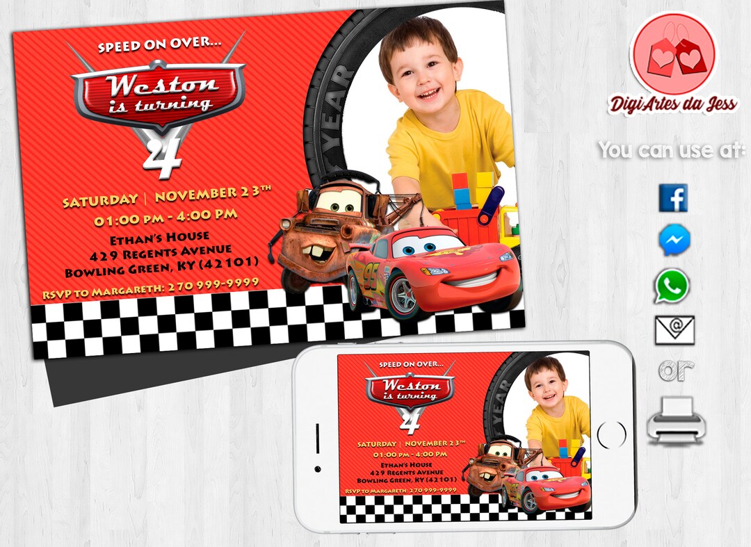 Cars Invitation, Cars, Cars Invitation, Digital File, Printable File ...