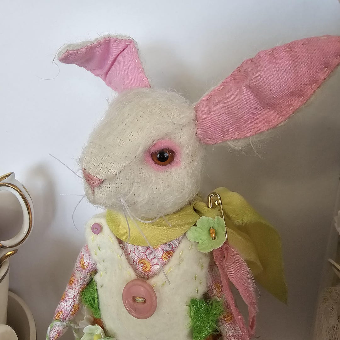 Tallulah Happy Artist Bunny Teddy Bear White Mohair and Flowers Hand ...