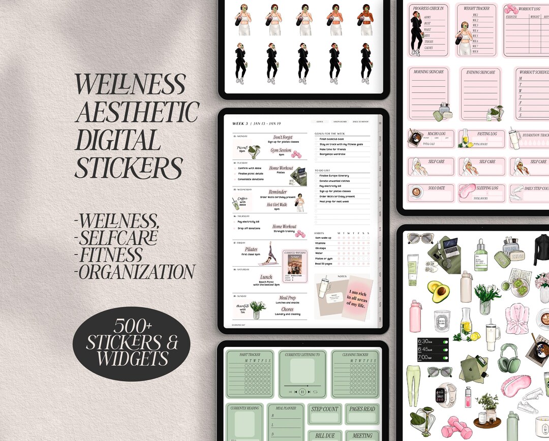 Wellness Aesthetic Digital Planner Stickers for Goodnotes | Fitness ...