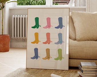 Colorful Cowboy Boot Poster, Eclectic Western Wall Art, Boho Wall Art ...