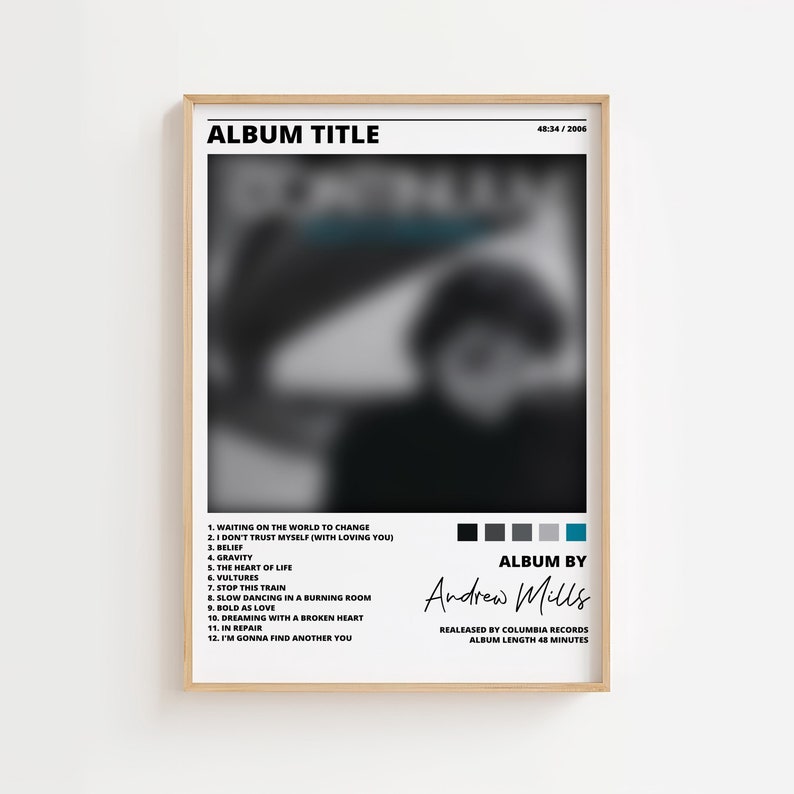 Custom Music Album Cover Art Print: Personalized Tracklist (digital ...