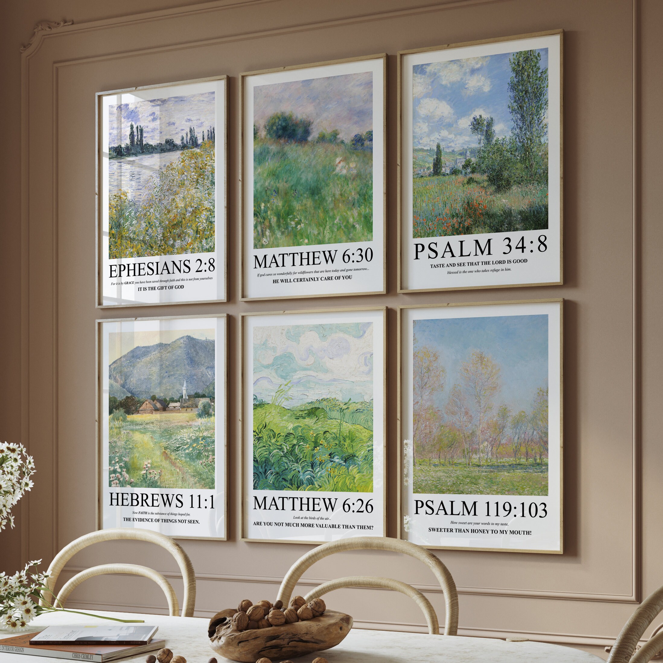 Christian Digital Wall Art Set of 6, Boho Bible Verse Print, Religious ...
