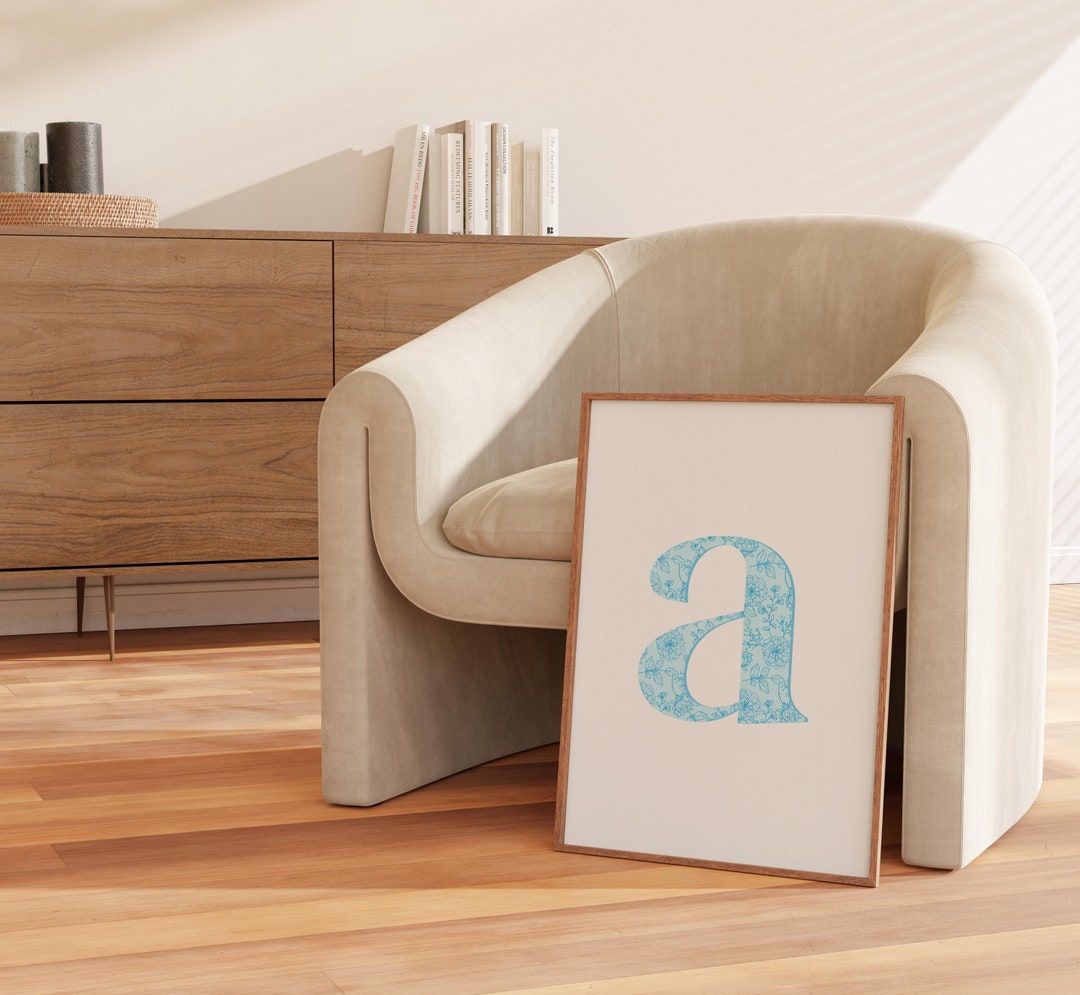 Custom Letter Poster, Personalised Letter Art Print, Blue Monogram ...