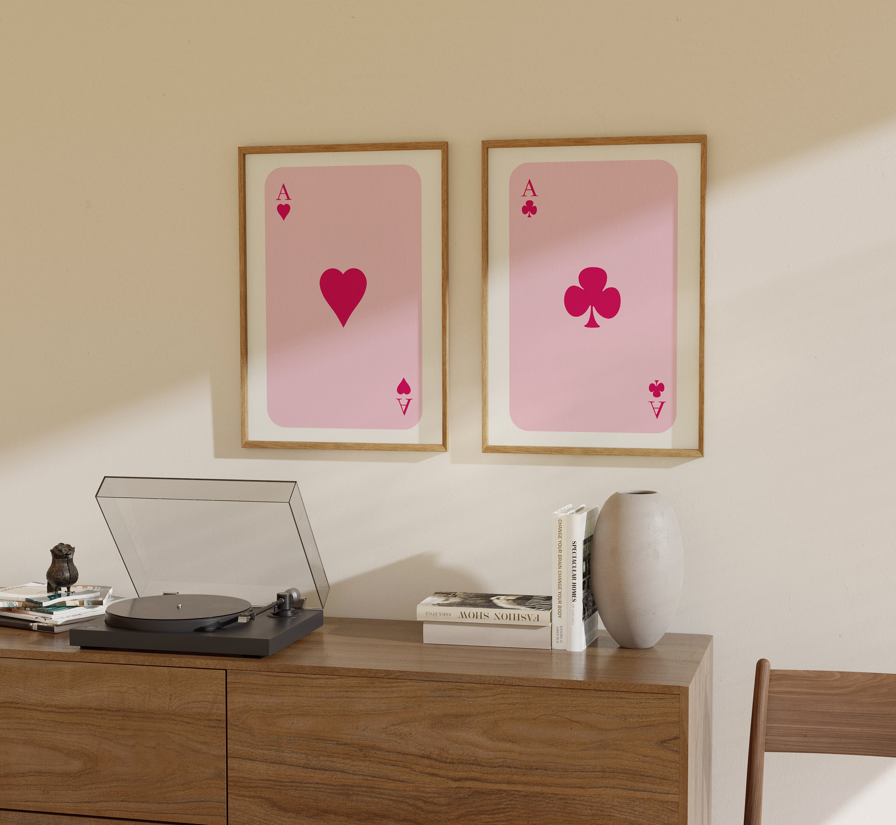 Set of 2 Pink Ace Cards Print, Ace of Hearts Poster, Aesthetic Pink ...