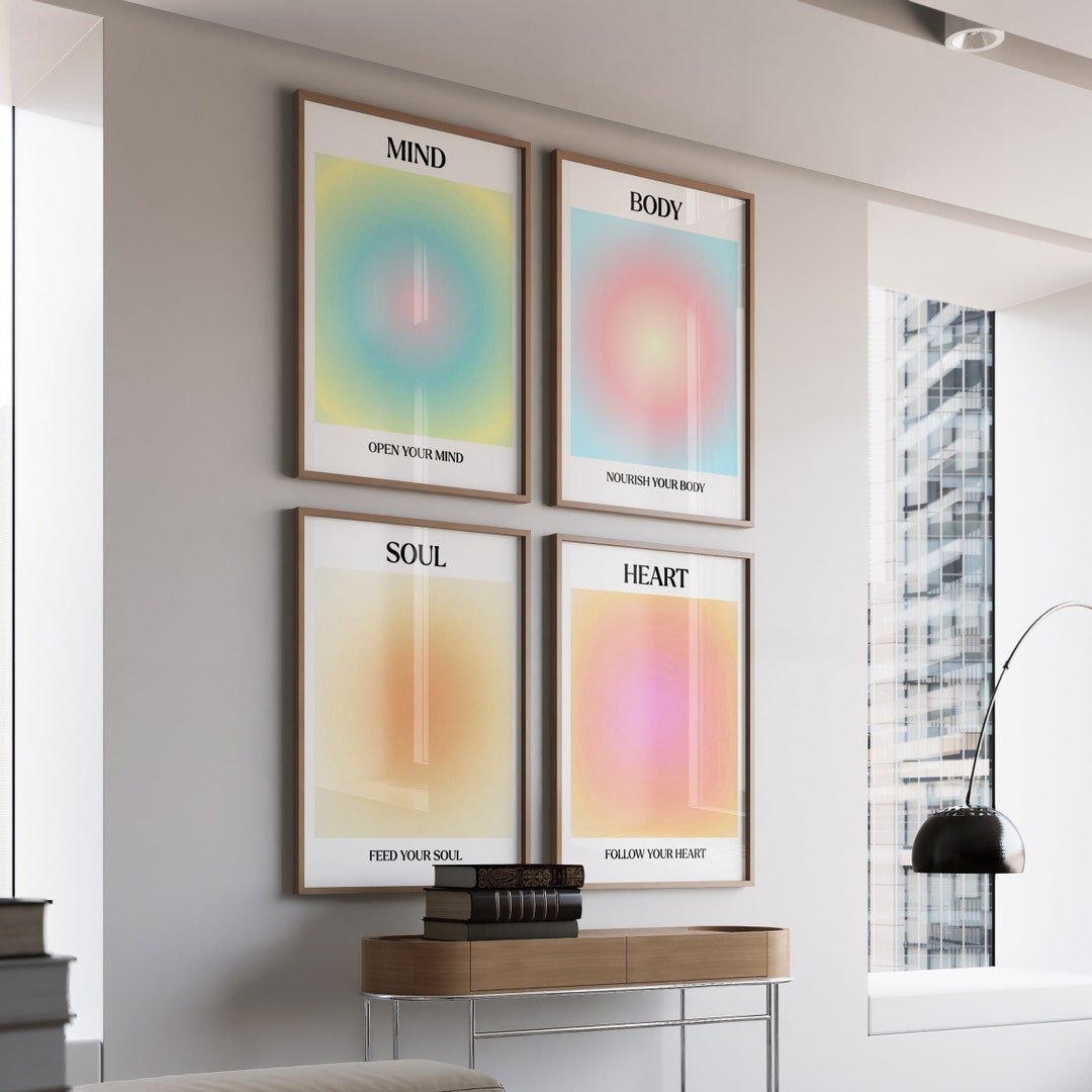 Mind Body Soul Heart Aura Prints: Trendy Gradient Wall Art (digital ...