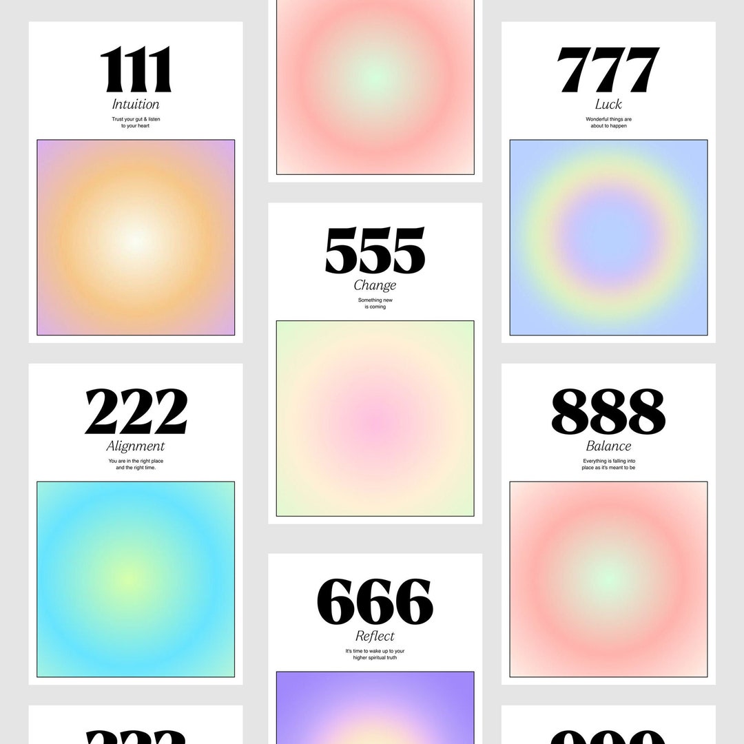 Angel Number Poster Set of 9, Gallery of Angel Numbers, Energy ...