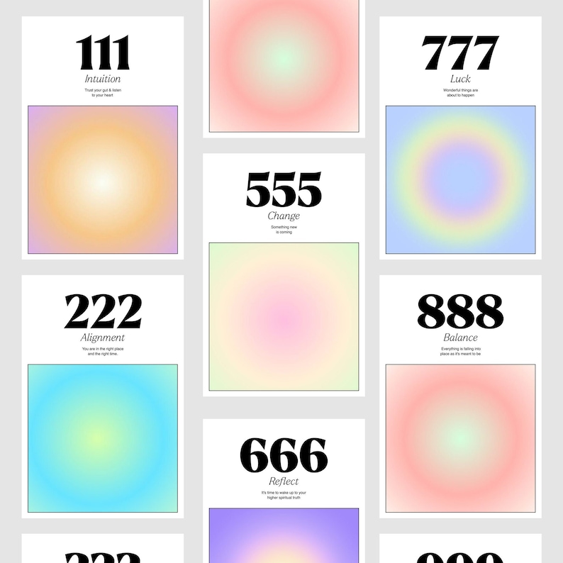 Angel Number Poster Set of 9, Gallery of Angel Numbers, Energy ...
