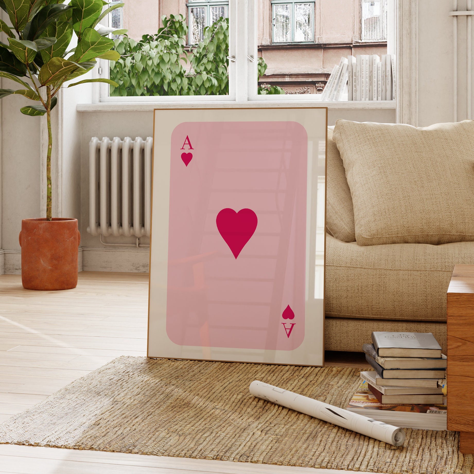 Set of 2 Pink Ace Cards Print, Ace of Hearts Poster, Aesthetic Pink ...