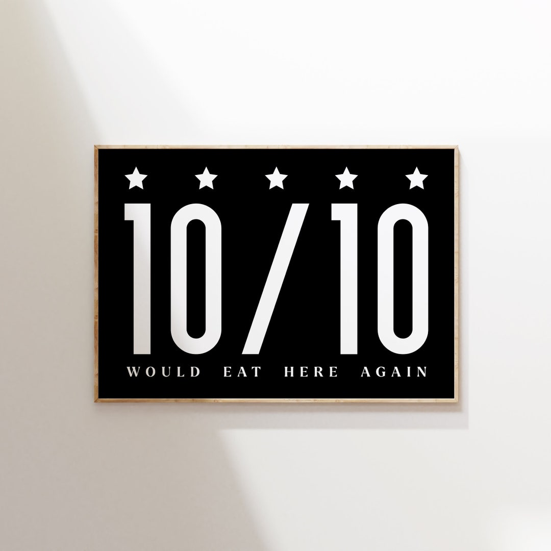 Would Eat Here Again 10/10, Fun Kitchen Decor, Chef Quote, Black and ...