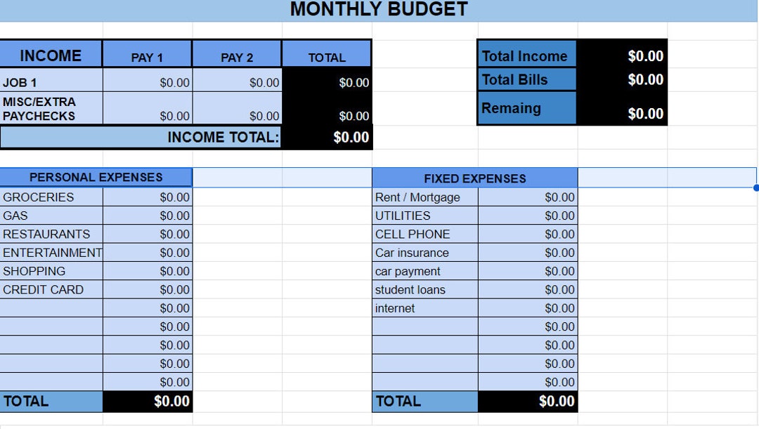 Simple Personal Monthly Budget - Etsy