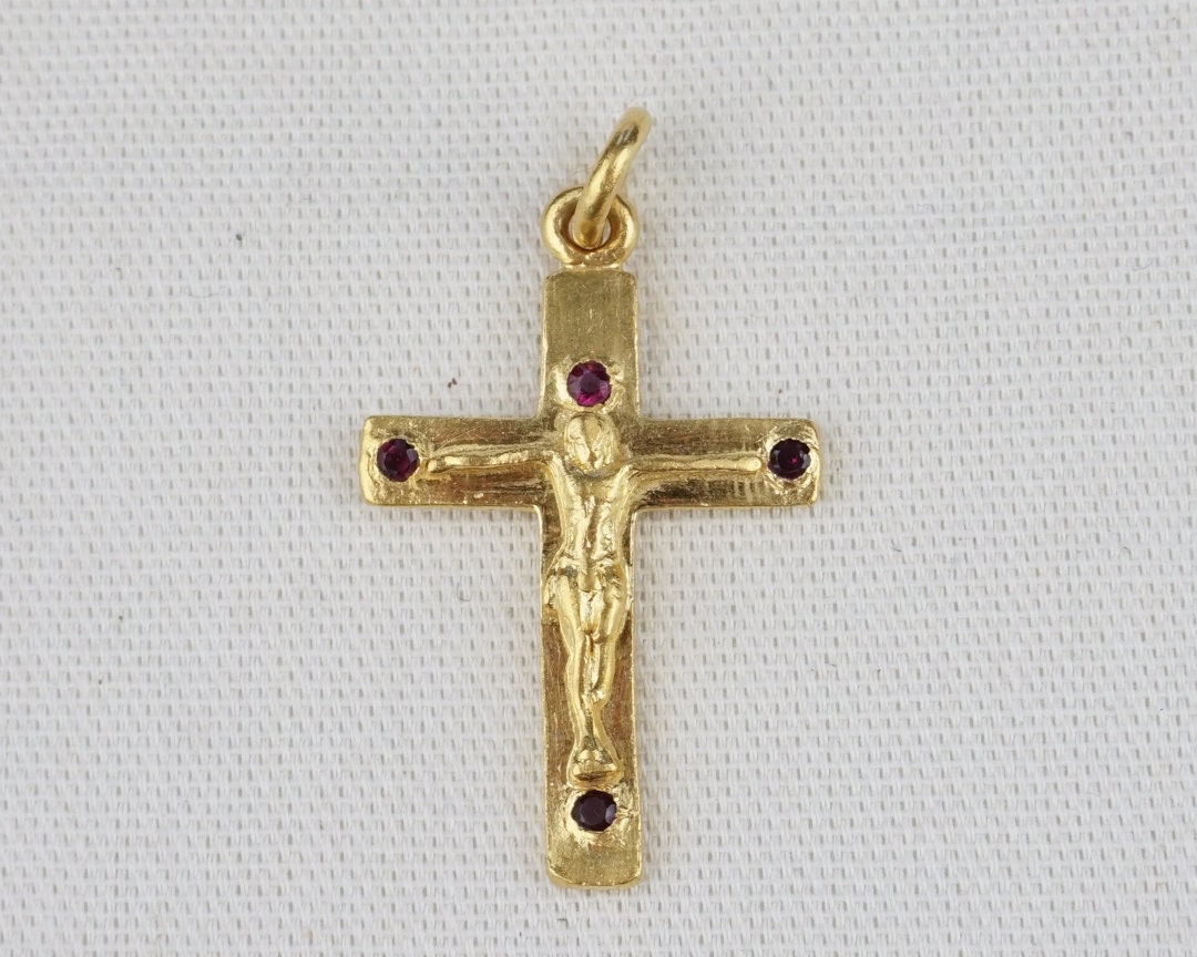 Vintage 20K Gold Crucifix With Rubies - Etsy