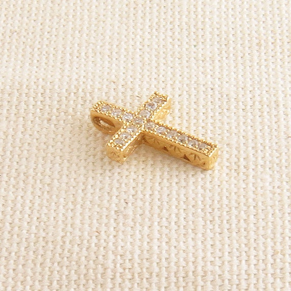 Small Cross in Yellow Gold With Diamonds - Etsy