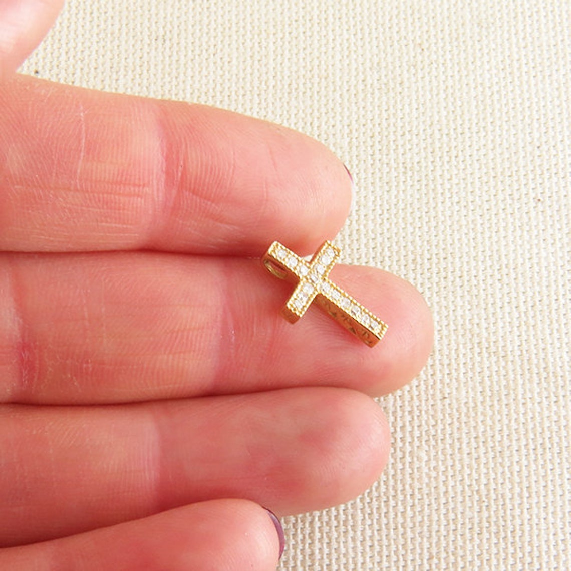 Small Cross in Yellow Gold With Diamonds - Etsy