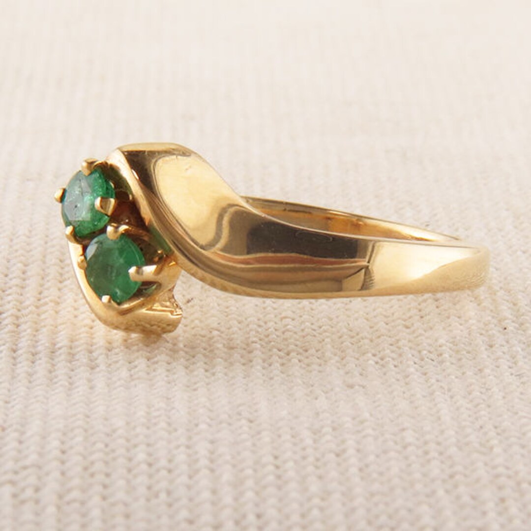 Vintage Two Stone Emerald Gold Wave Ring - Etsy