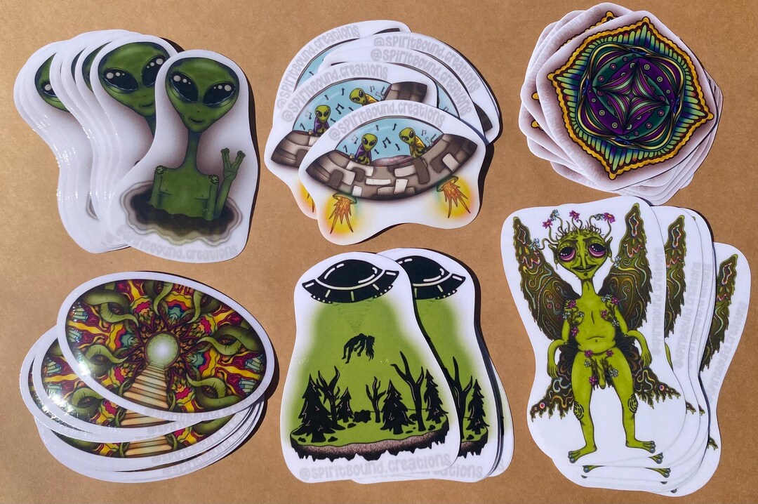 Alien Abduction Sticker Pack X6 6 Different High Quality, Waterproof ...