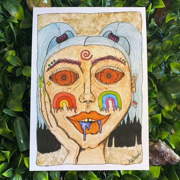 Trippy Drawing Girl - Etsy