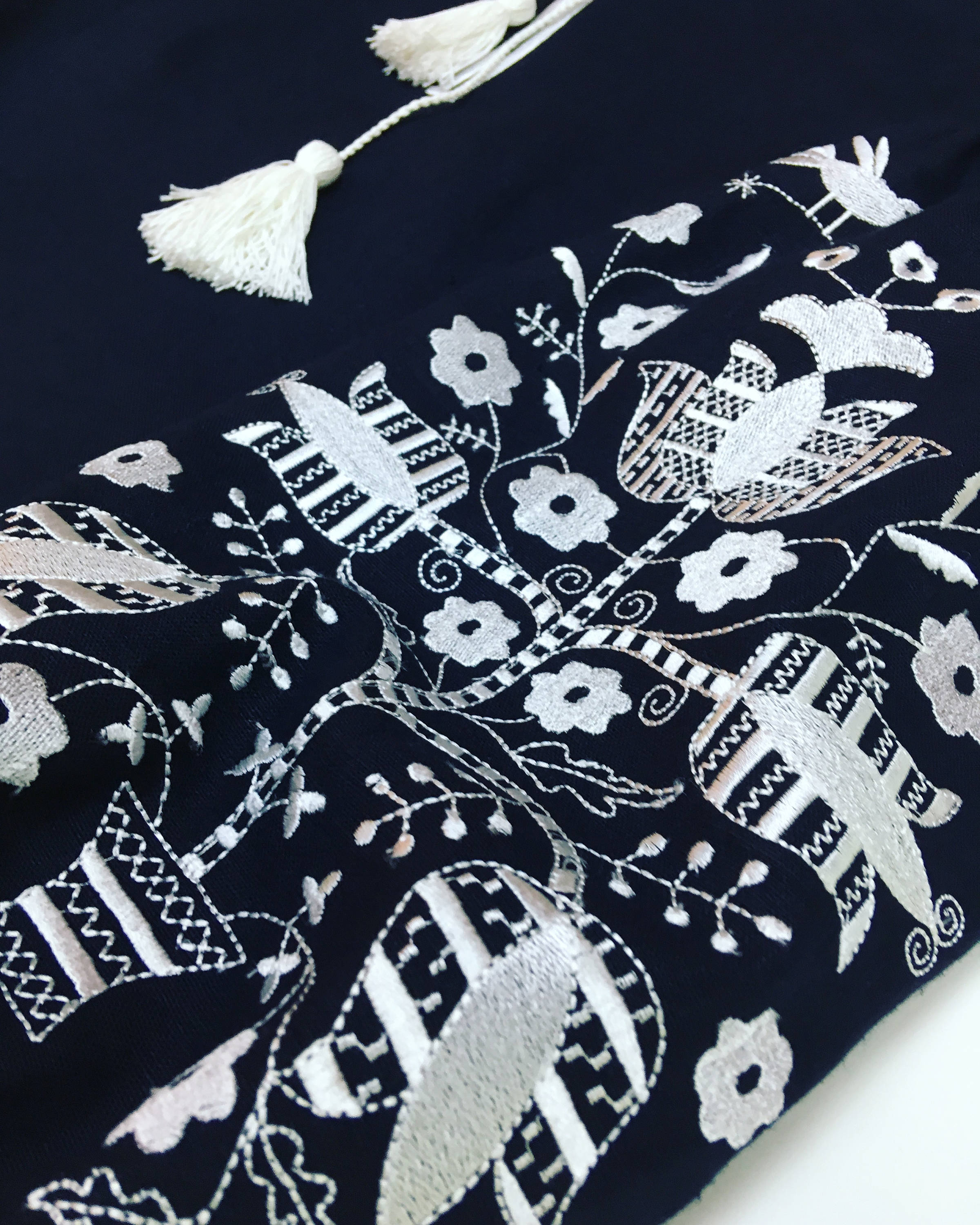 Dark Blue Women's Embroidered Blouse Shirt Boho Style Bohemian Style ...