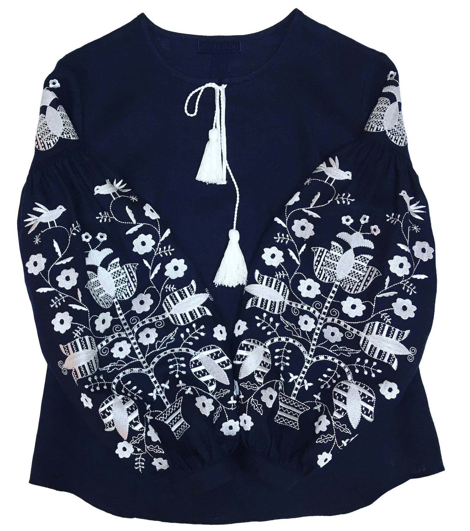 Dark Blue Women's Embroidered Blouse Shirt Boho Style - Etsy