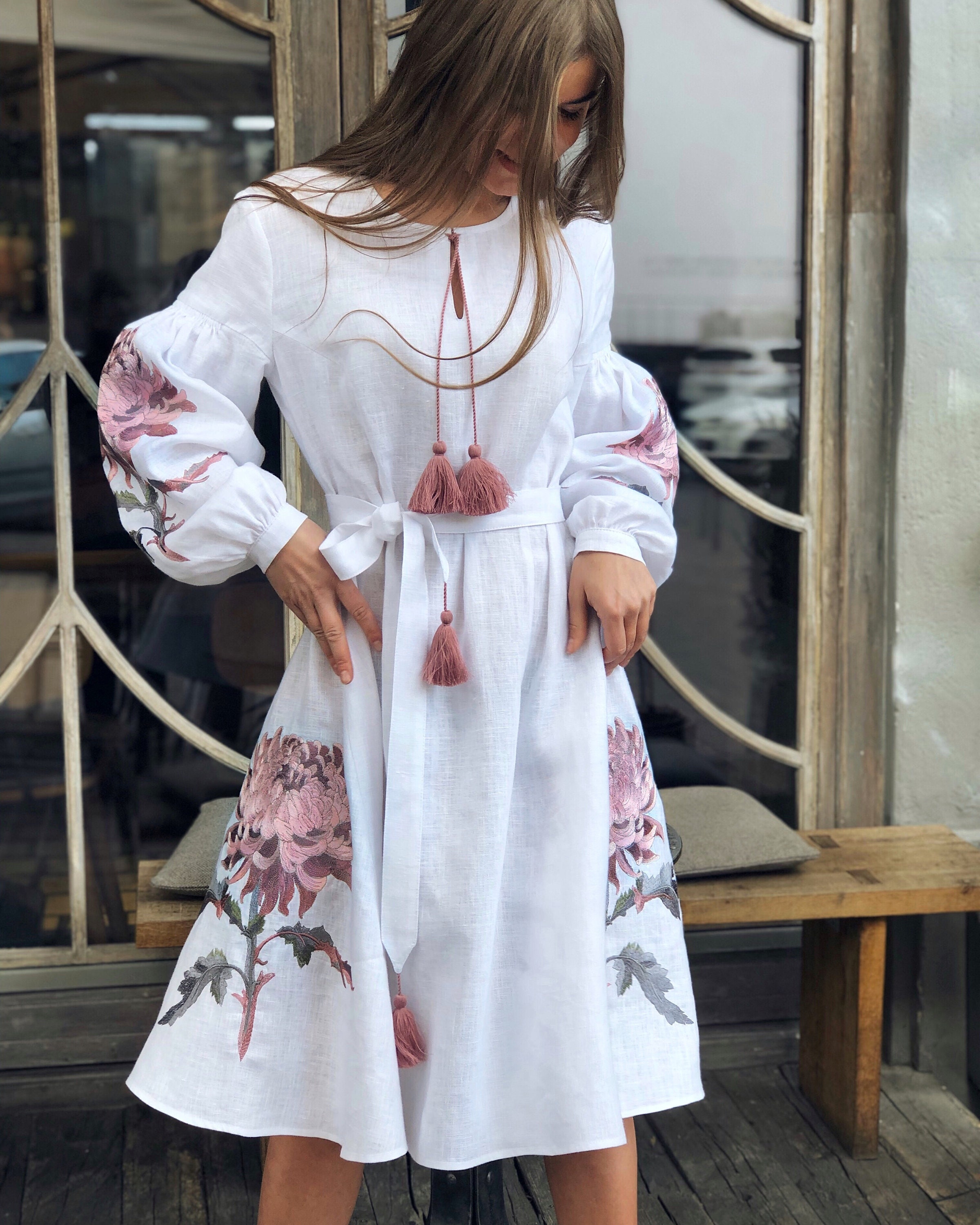 White Women’s Embroidered Boho Style Luxury Dress/ Vyshyvanka ...