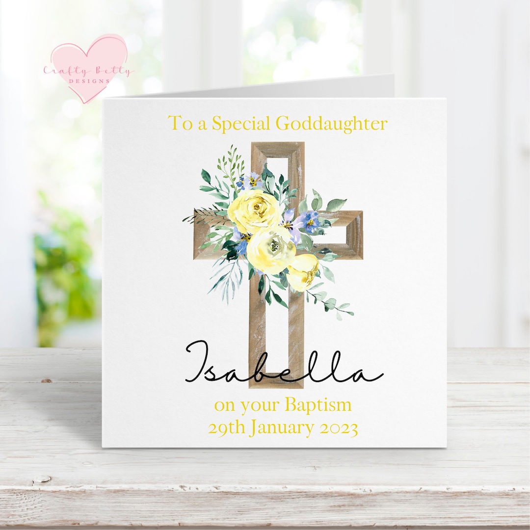 Personalised Baptism Card, Baptism Card, Floral Cross Baptism Card ...
