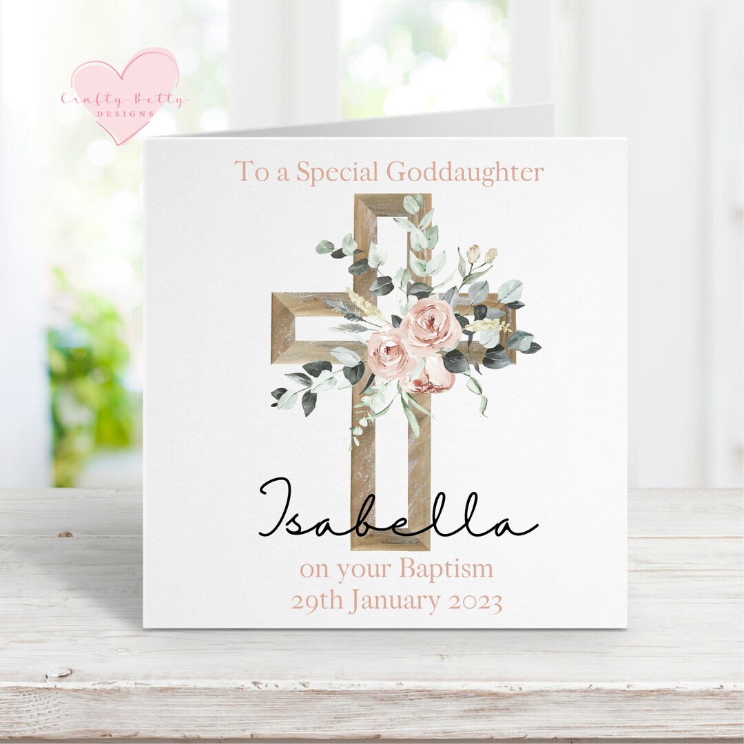 Personalised Baptism Card, Baptism Card, Floral Cross Baptism Card ...