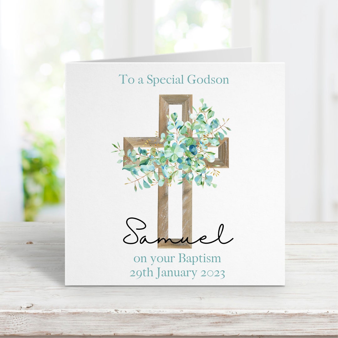 Personalised Baptism Card, Baptism Card, Floral Cross Baptism Card ...