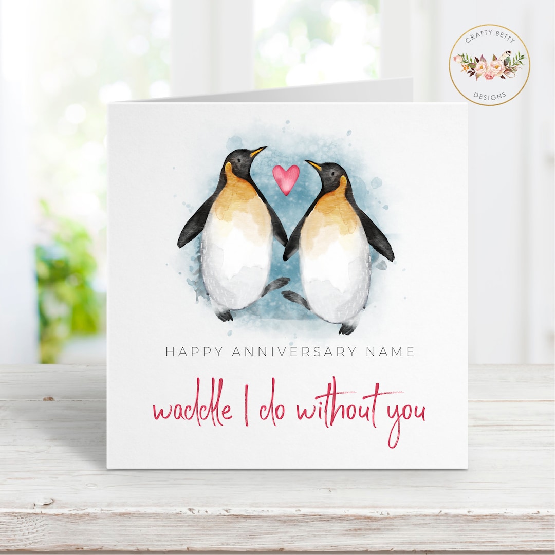 Personalised Anniversary Card, Penguin Anniversary Card, Husband ...