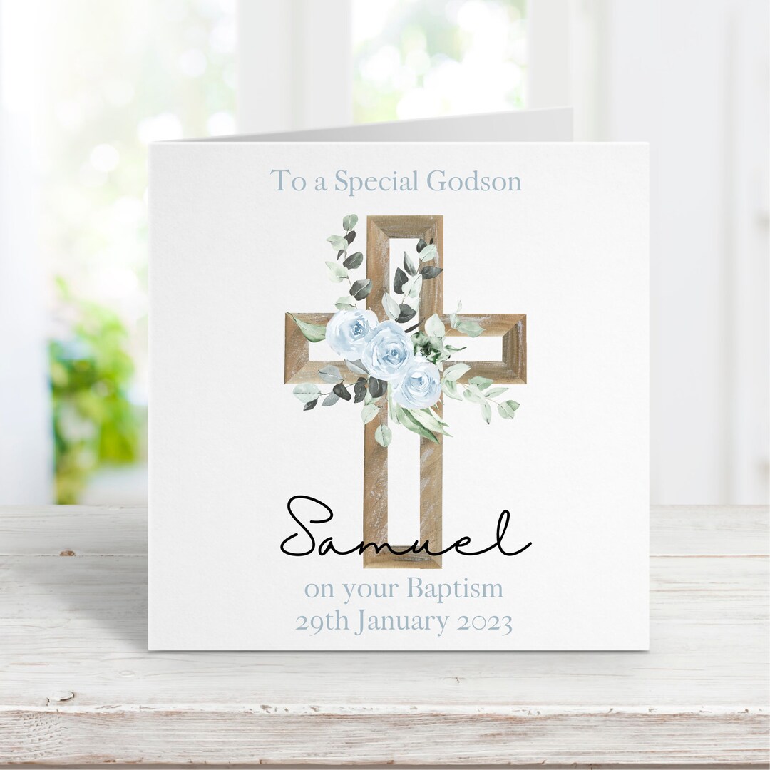 Personalised Baptism Card Baptism Card Floral Cross Baptism - Etsy