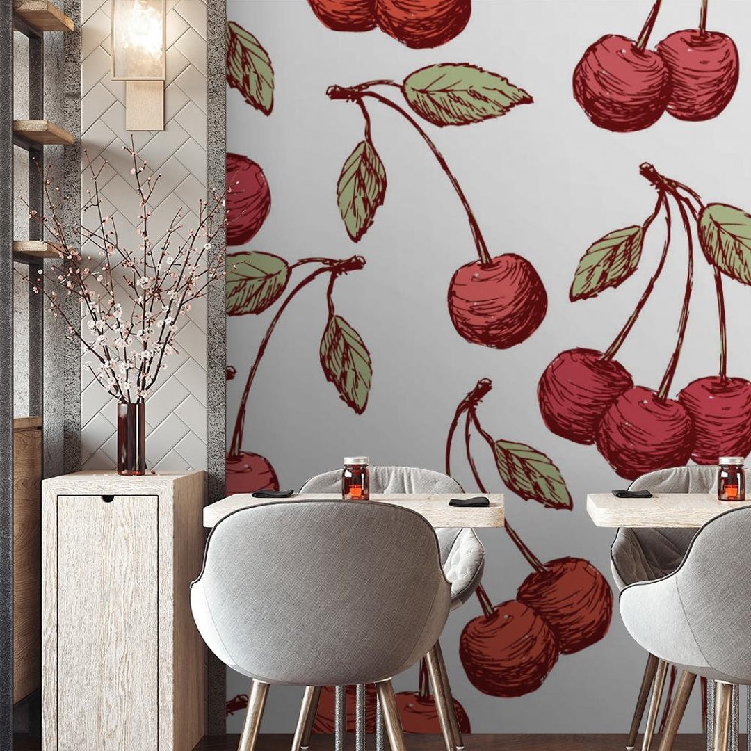 Watercolor Cherry Wallpaper Self Adhesive Wallpaper, Removable ...