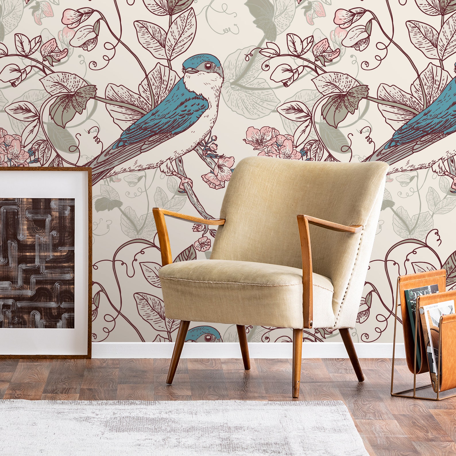 Vintage Bird Theme Wallpaper Self Adhesive Wallpaper - Etsy