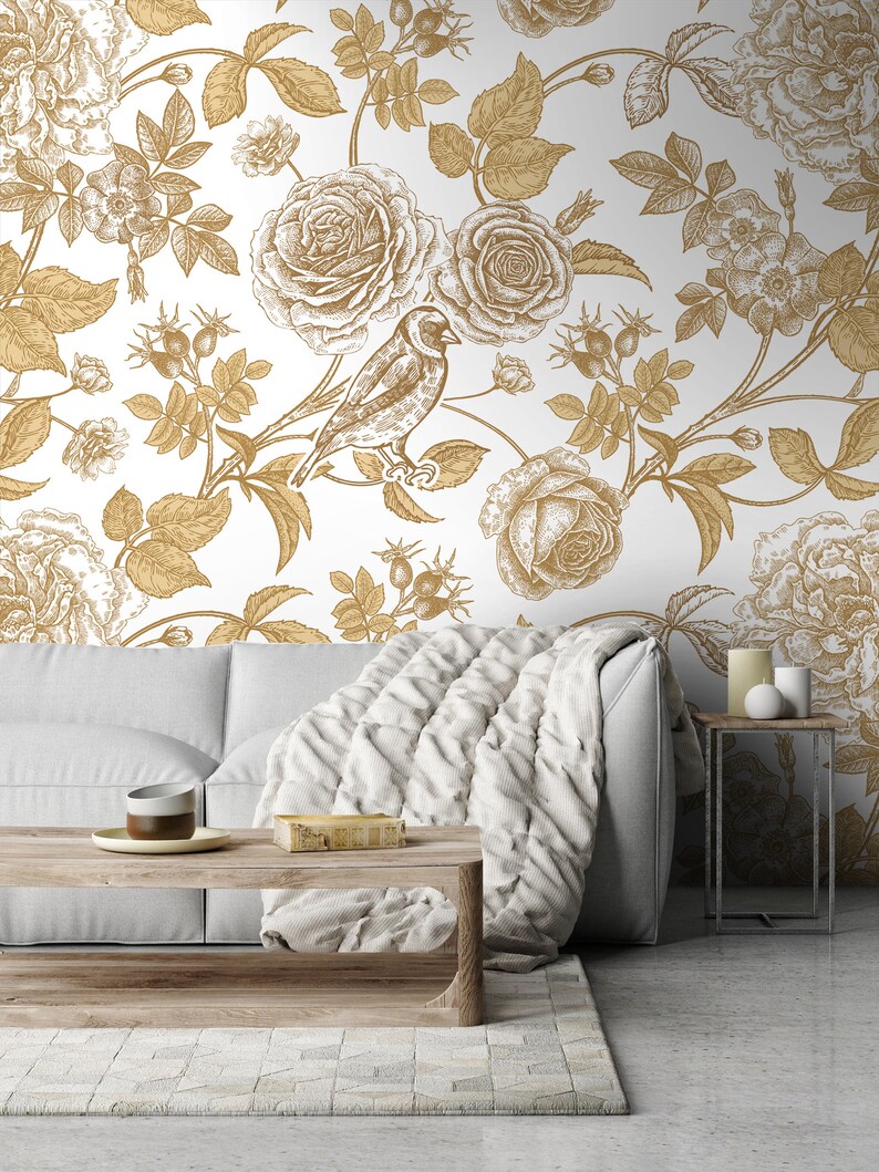 Garden Flowers and Birds Wallpaper Self Adhesive Wallpaper - Etsy